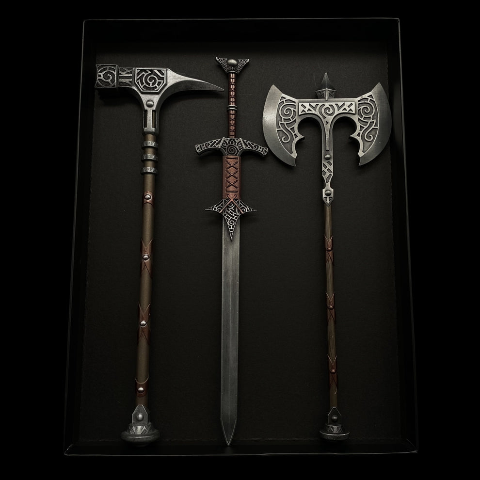 Metal Skyrim Weapons War Hammer Greatsword Gaint Axe 3 In 1 Gift Box ...